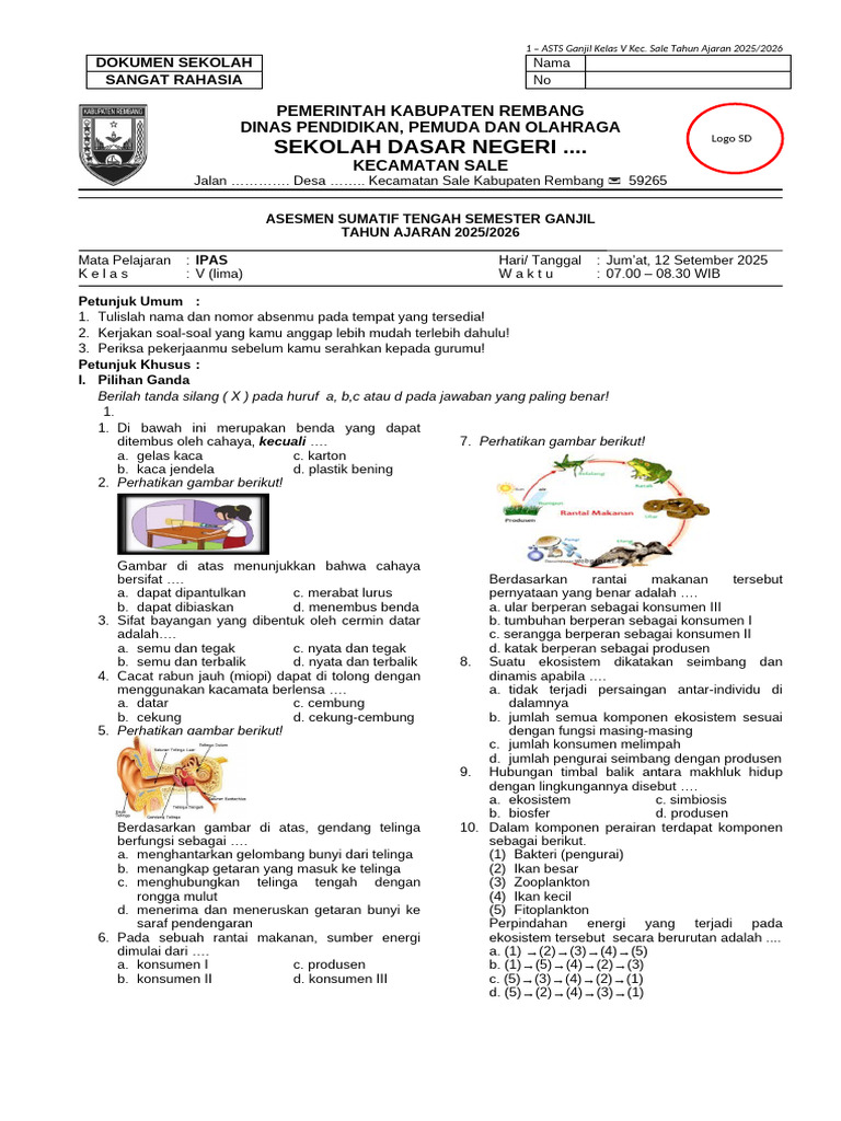ASTS Ganjil 25-26 Kls V - Mapel IPAS - Rev | PDF