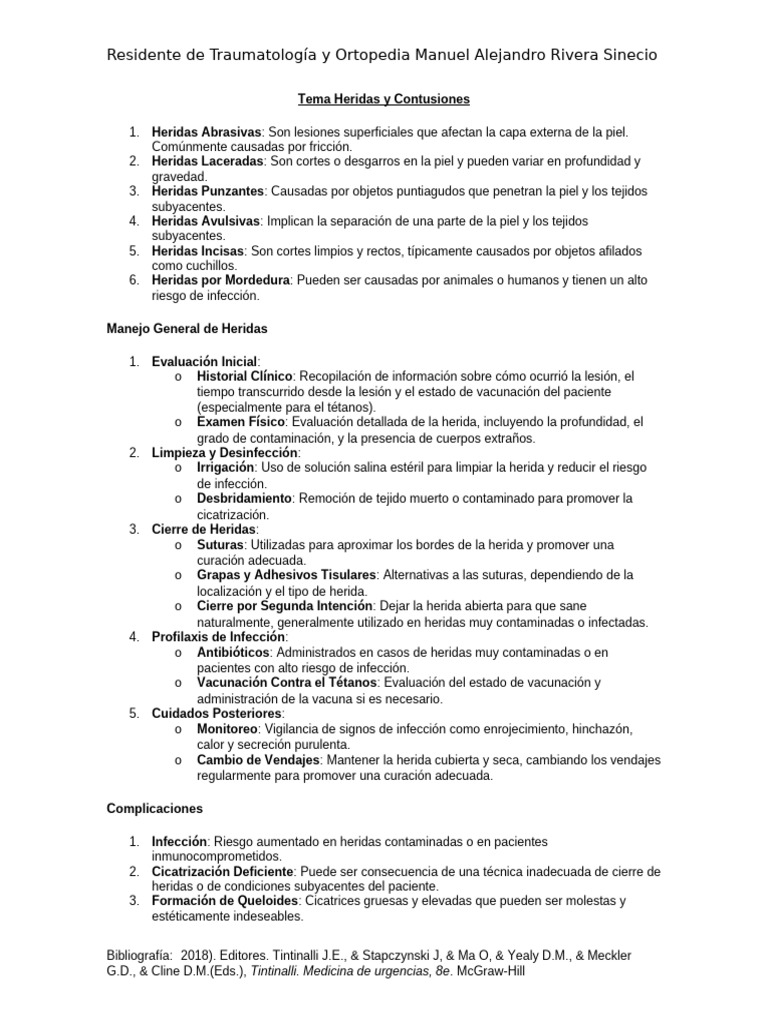 Tema Heridas y Contusiones | PDF | Herida | Enfermedades y trastornos