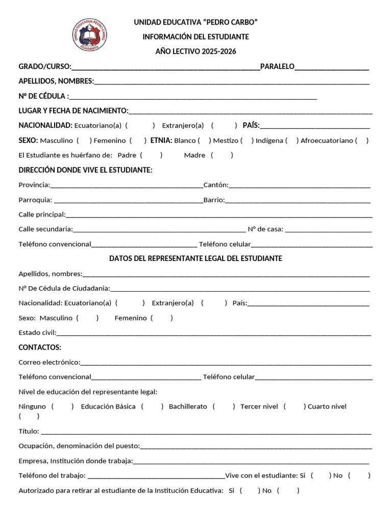 Formato de Informacion Del Estudiante | PDF