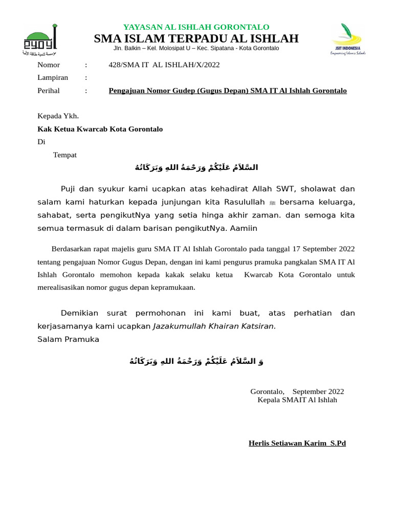 Surat Permohonan Nomor Gudep Pramuka | PDF