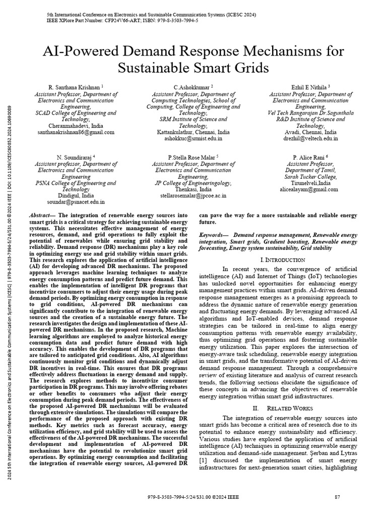 AI-Powered Demand Response Mechanisms For Sustainable Smart Grids | PDF ...
