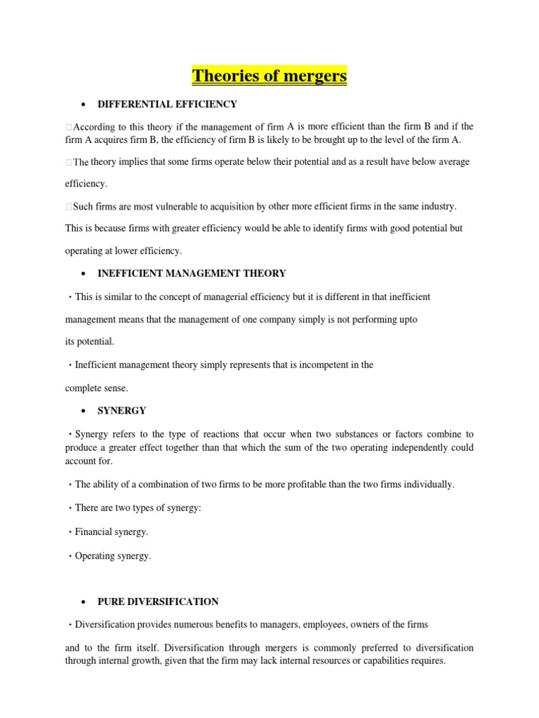 Theories of Mergers | PDF | Mergers And Acquisitions | Economics