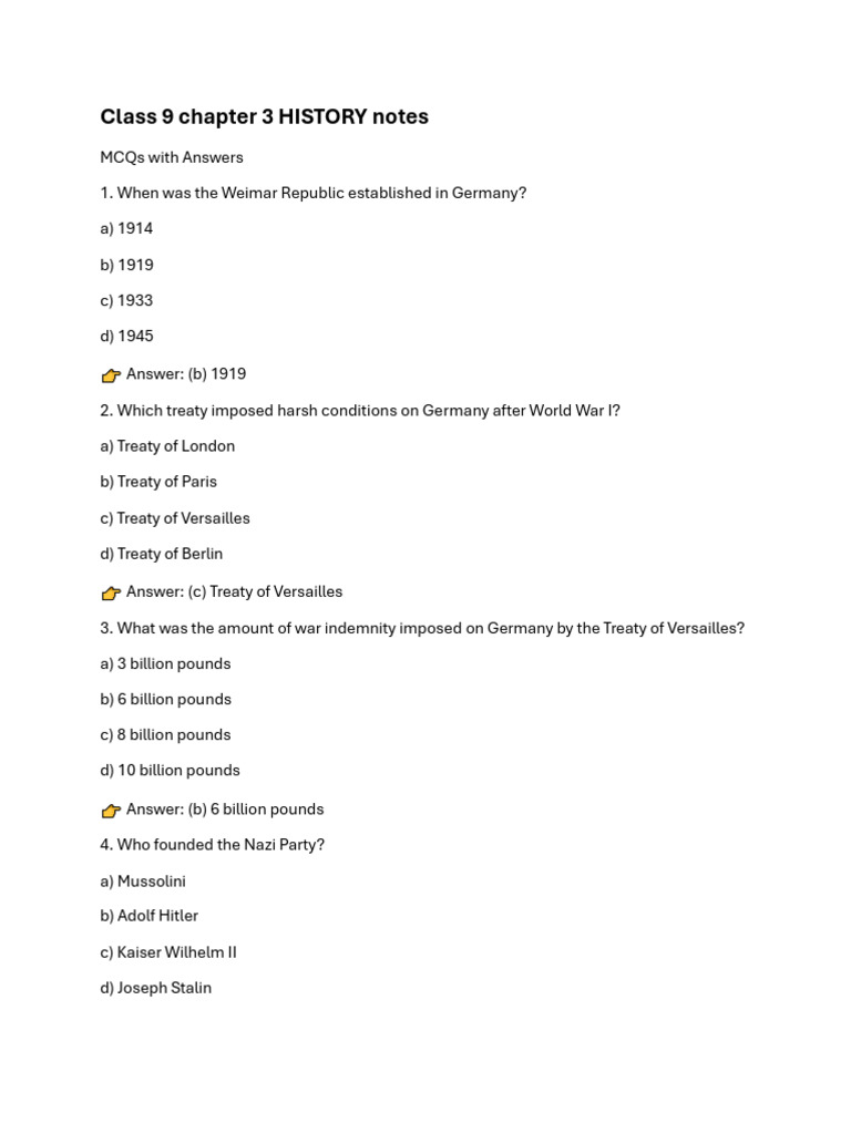 Class 9 History Chapter 3 Notes | PDF | Nazi Germany | Weimar Republic