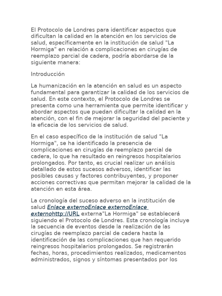 El Protocolo de Londres para Identificar Aspectos Que Dificultan La Calidad en La Atención en ...