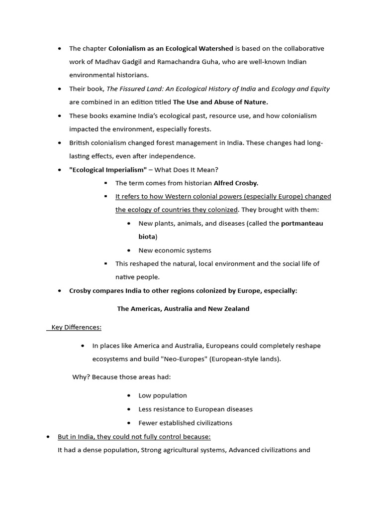 Colonialism As An Ecological Watershed Notes | PDF | Ecology | Forest ...