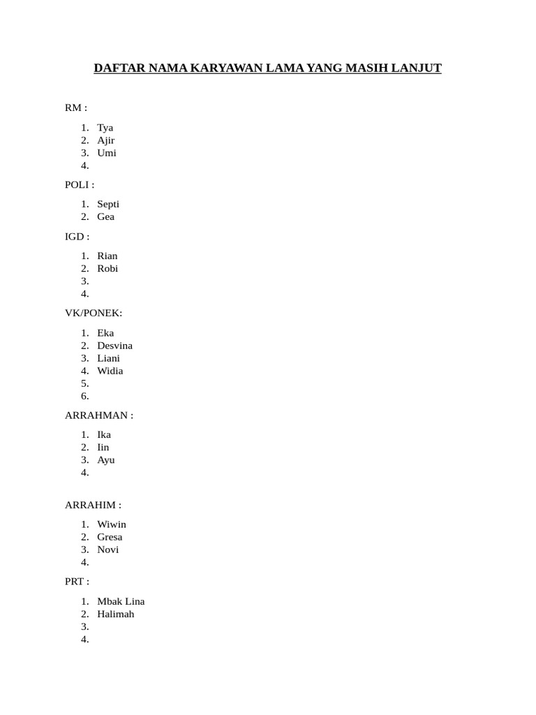 Daftar Nama Karyawan Lama Yang Masih Lanjut | PDF
