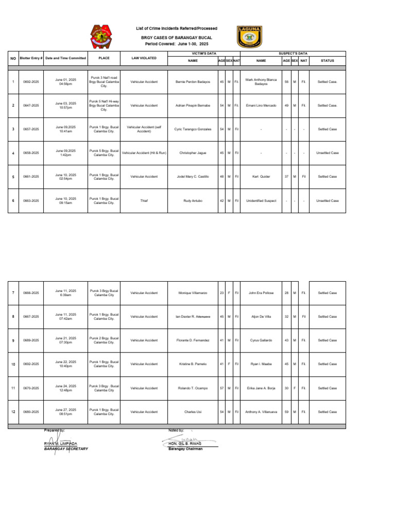 PNP Report JUNE 2025 Bucal | PDF