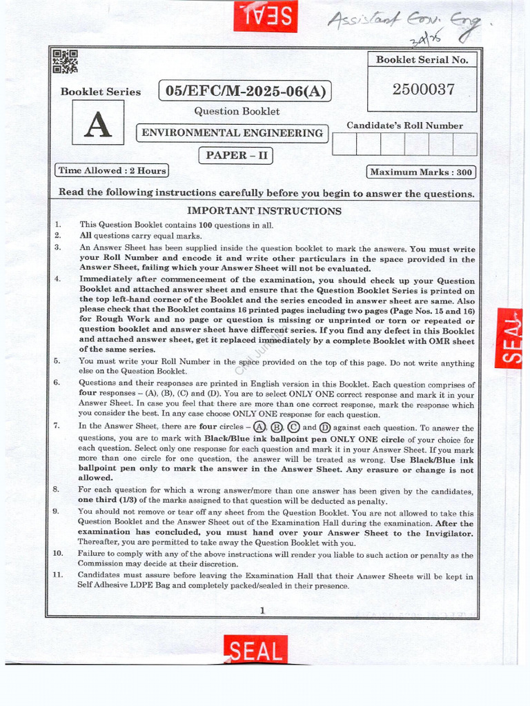BPSC Assistant Environmental Engineer Key | PDF | Government Of India ...