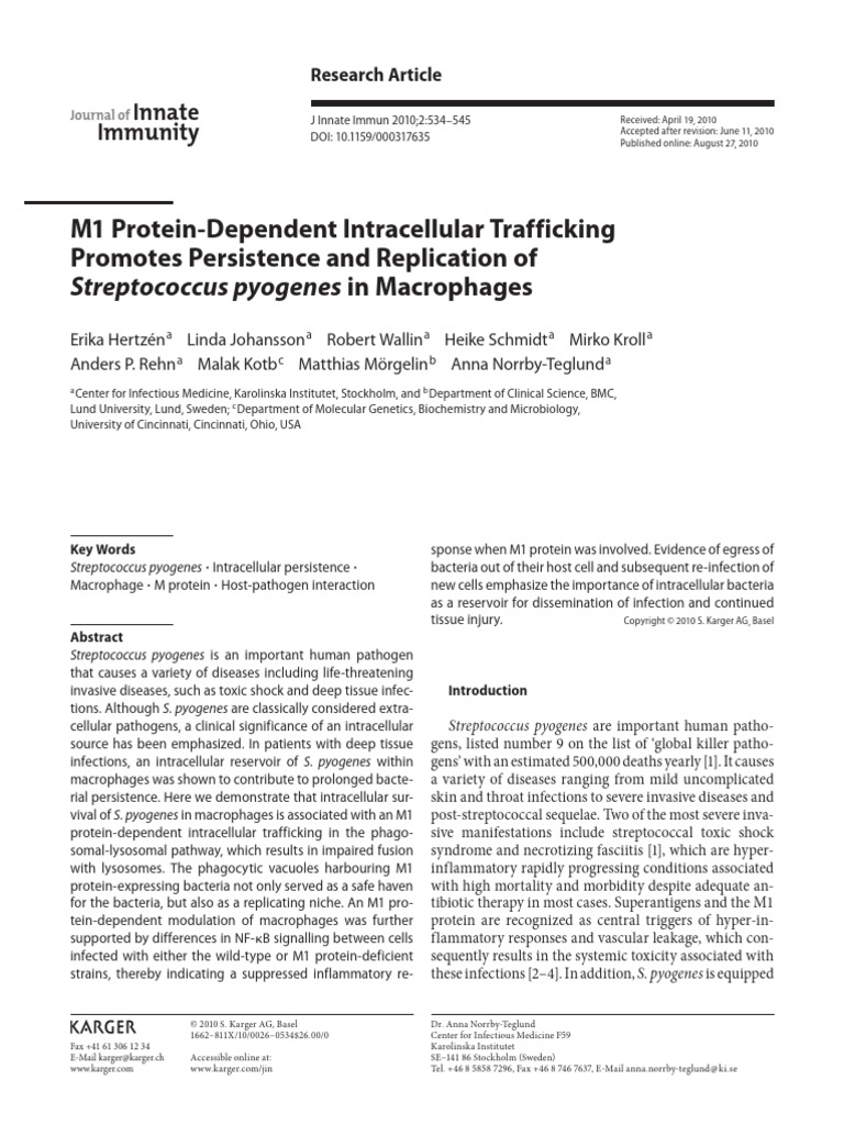 M1 Protein-Dependent Intracell | PDF | Macrophage | Bacteria