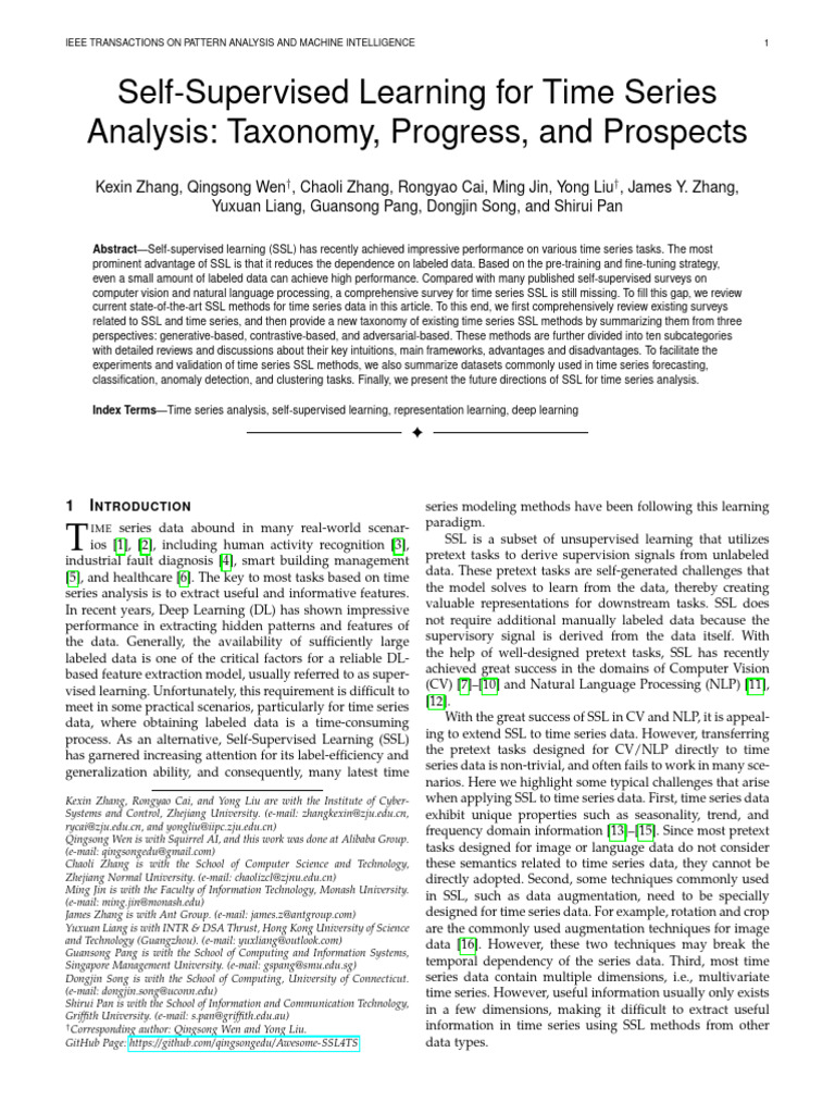 Self-Supervised Learning For Time Series Analysis - Taxonomy, Progress, and Prospects | PDF ...