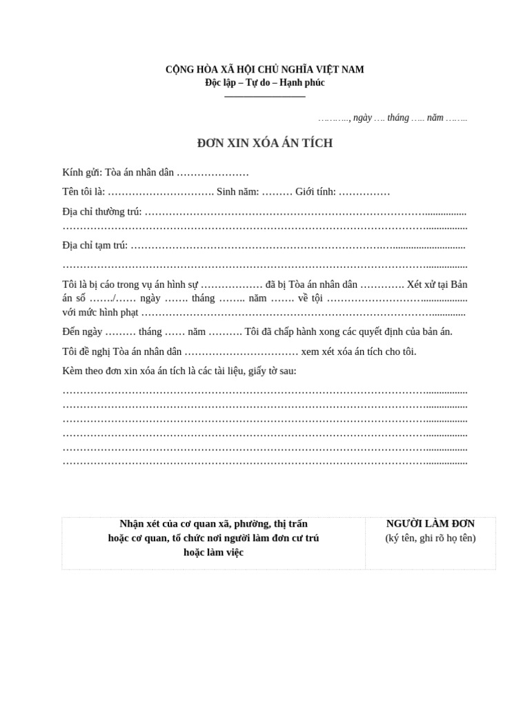 Mau Don Xin Xoa An Tich Hien Nay | PDF