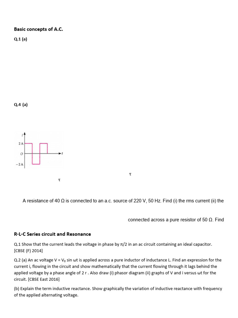 AC - Practice Question Sheet | PDF | Electrical Impedance | Inductor