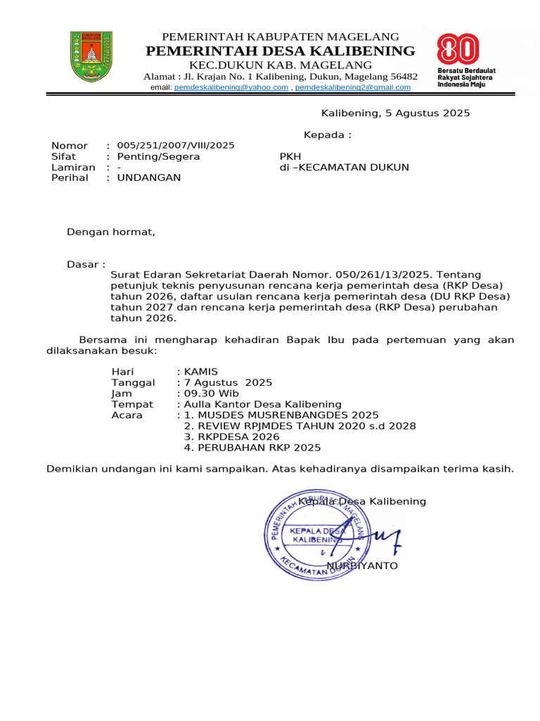 Undangan Musdes Kalibening 2025 | PDF