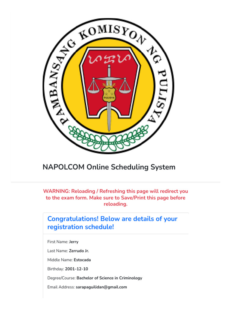 NAPOLCOM Exam Registration Details | PDF