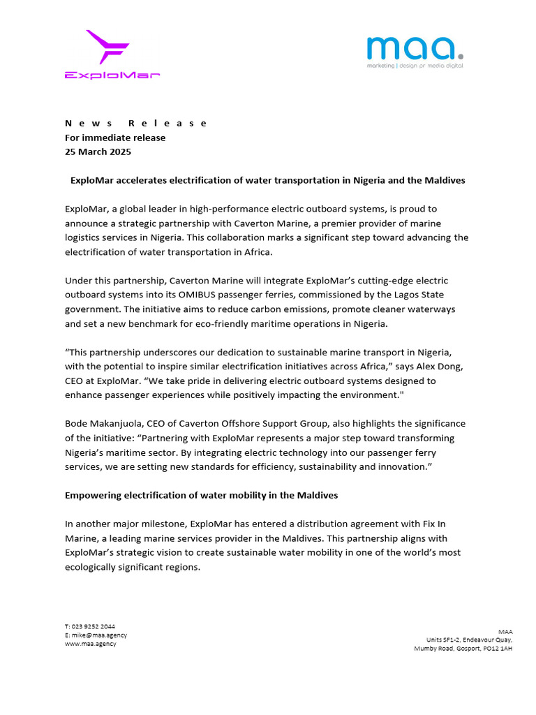 News Release - ExploMar Expands Global Presence With Strategic ...