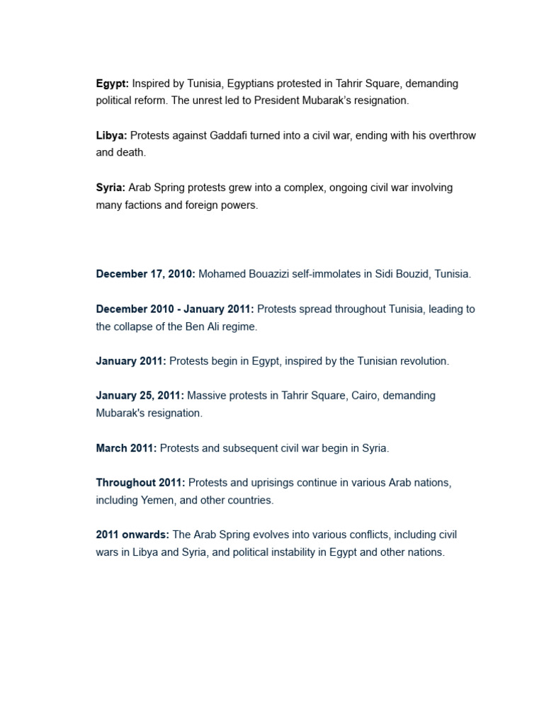 Arab Spring: Protests and Uprisings Overview | PDF
