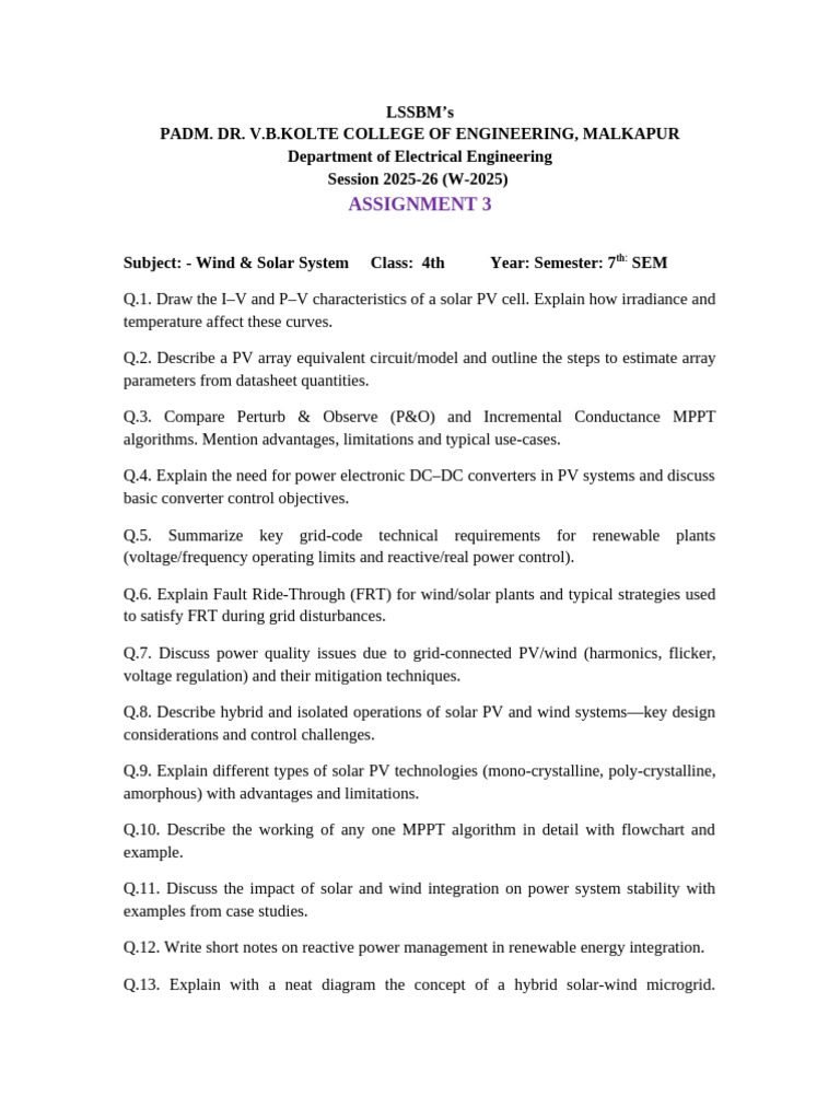 Wind & Solar System - Assignment 2 | PDF