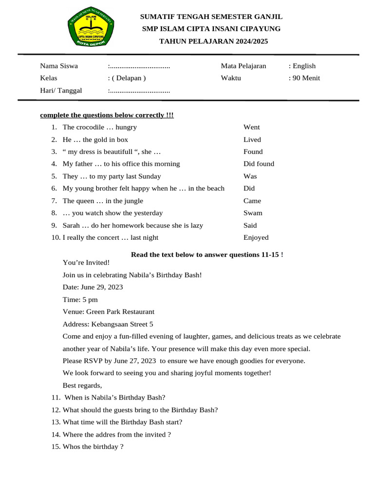English Exam 8 | PDF