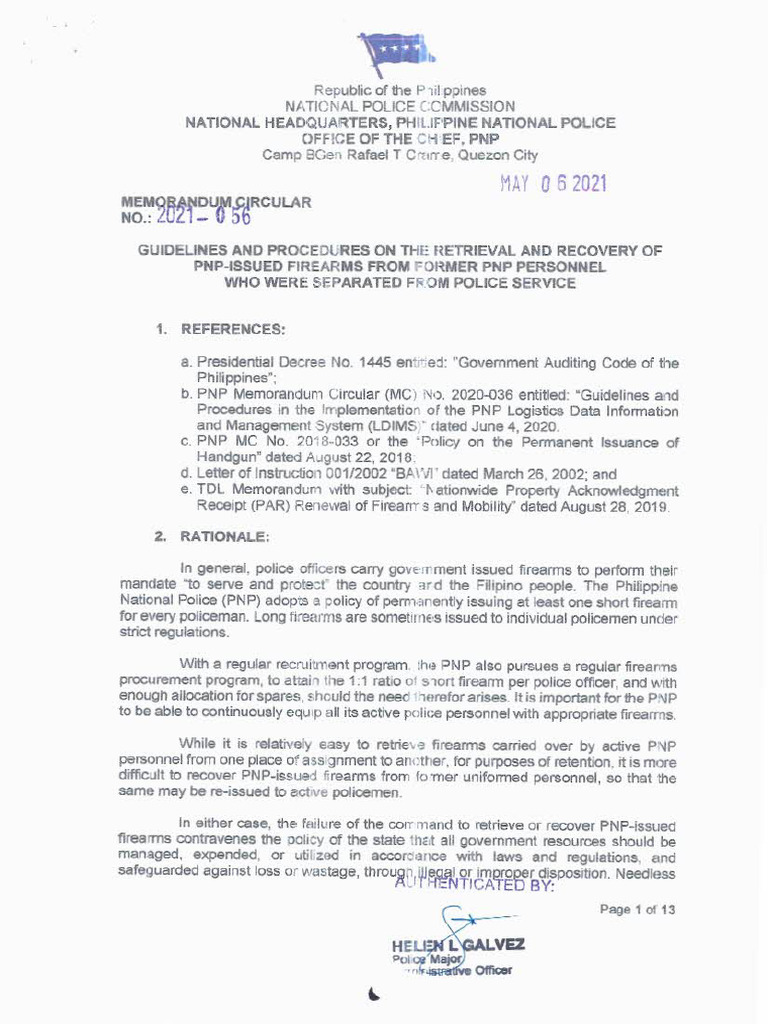 PNP Memorandum Circular No 2021-056 | PDF