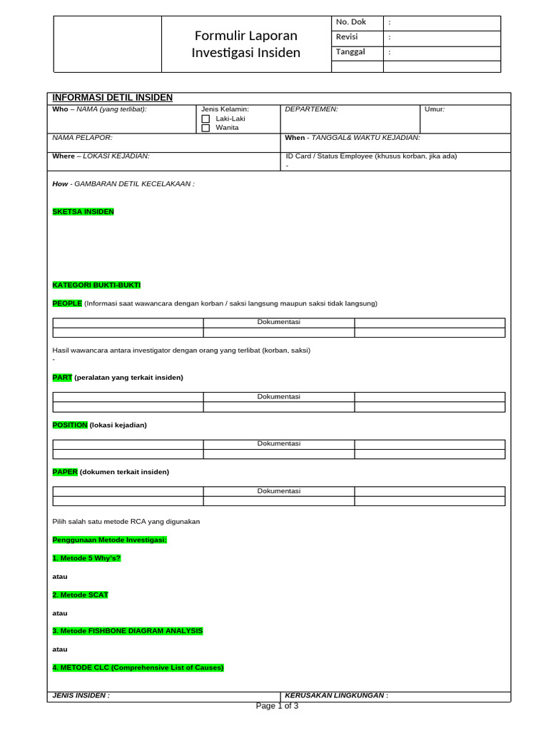 A. Contoh Template Laporan Investigasi | PDF
