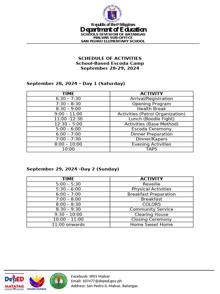 GSP Schedule of Activities | PDF | Meal