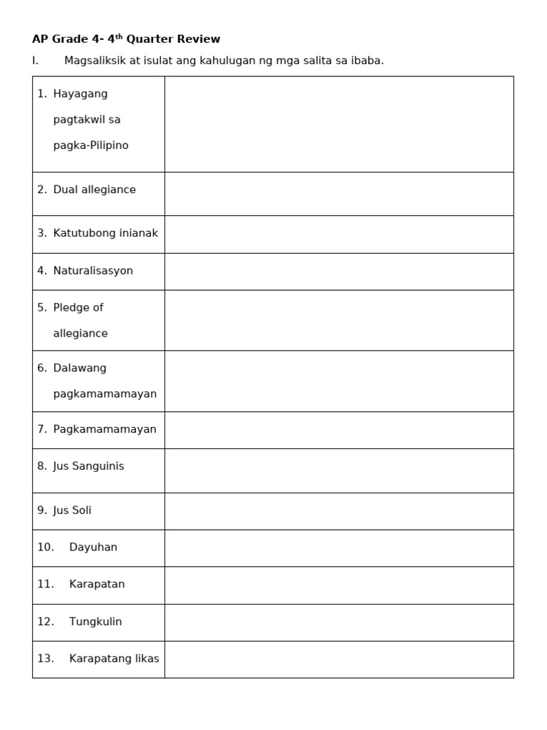 AP Grade 4 - 4th Quarter Review | PDF