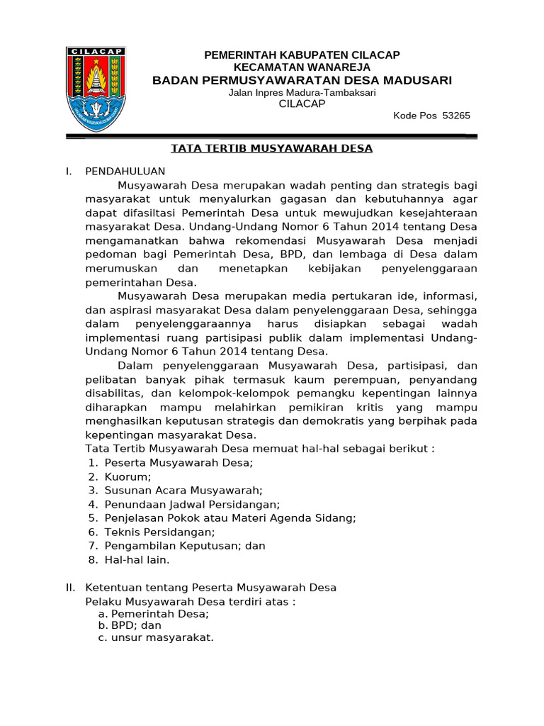 Tata Tertib Musyawarah Desa Madusari | PDF