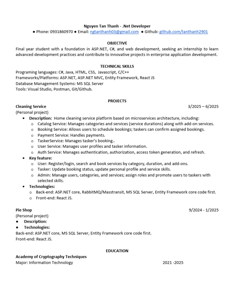 MCS Resume Template for .Net Developer | PDF