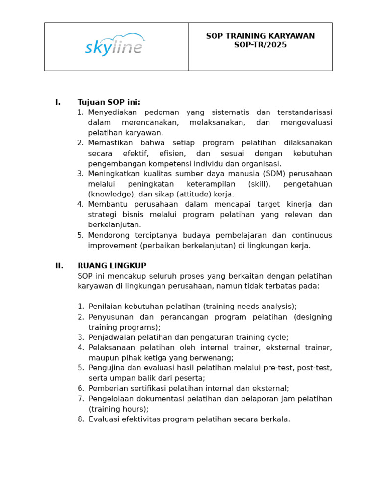 Sop Training Karyawan | PDF