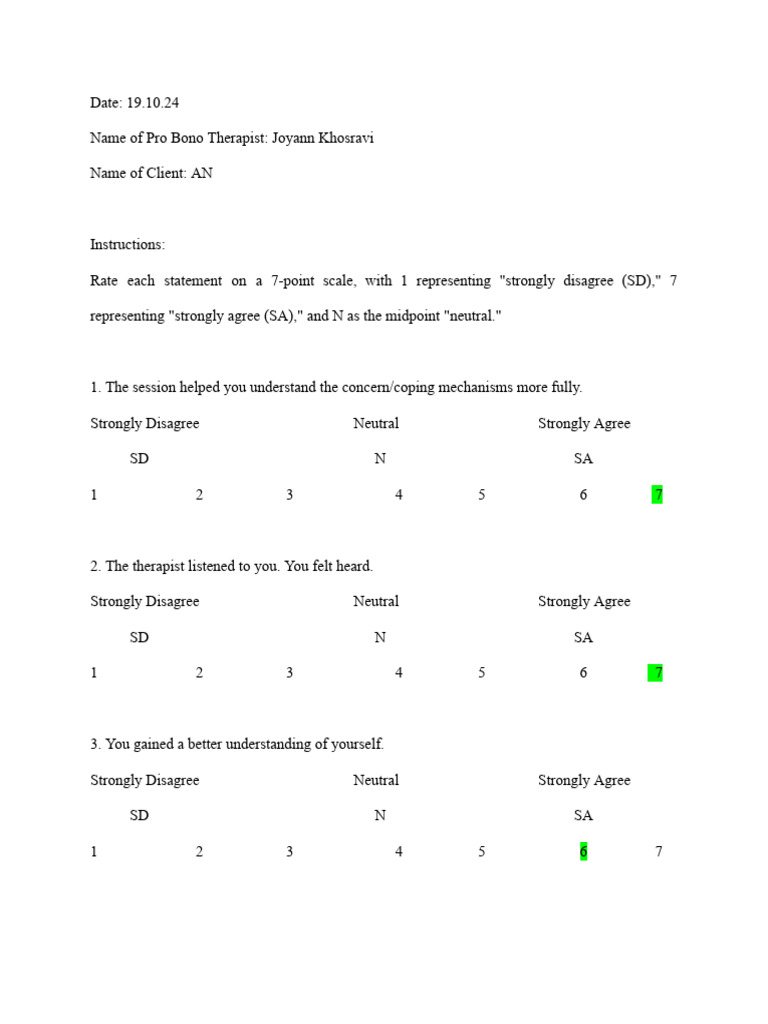 Probono Therapy - Client Feedback Form - AN | PDF | Psychology ...