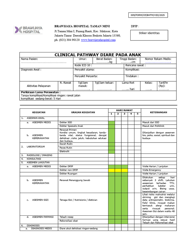 Medis - Formulir Clinical Pathway Diare Pada Anak r66 | PDF