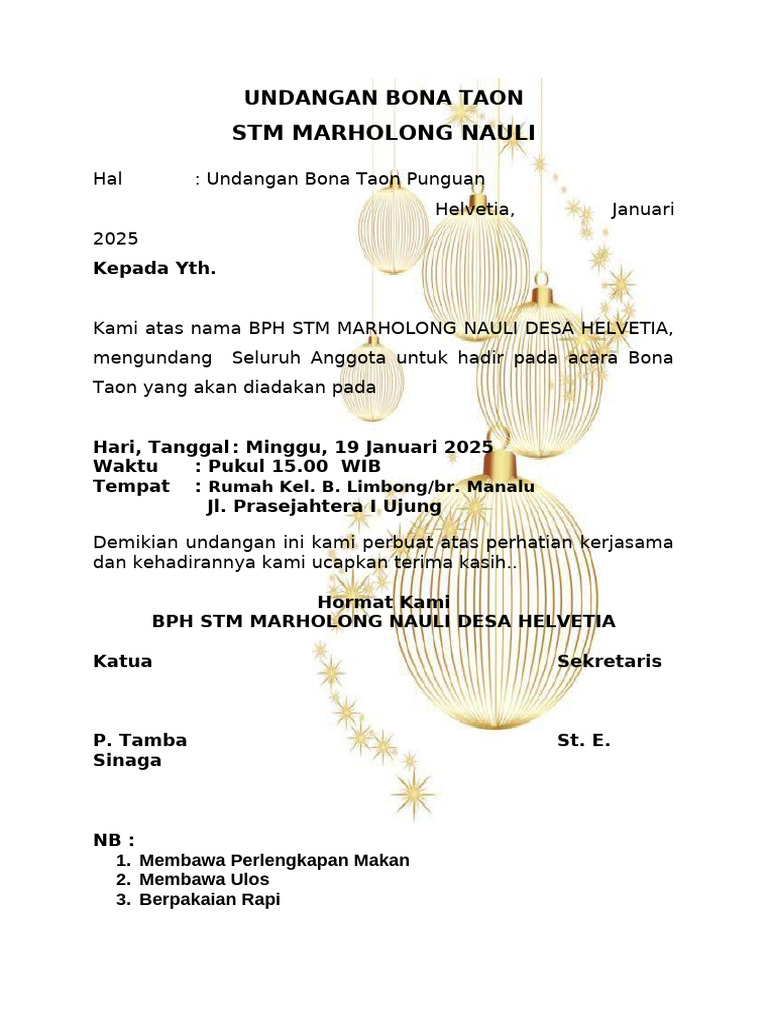 Undangan Bona Taon | PDF