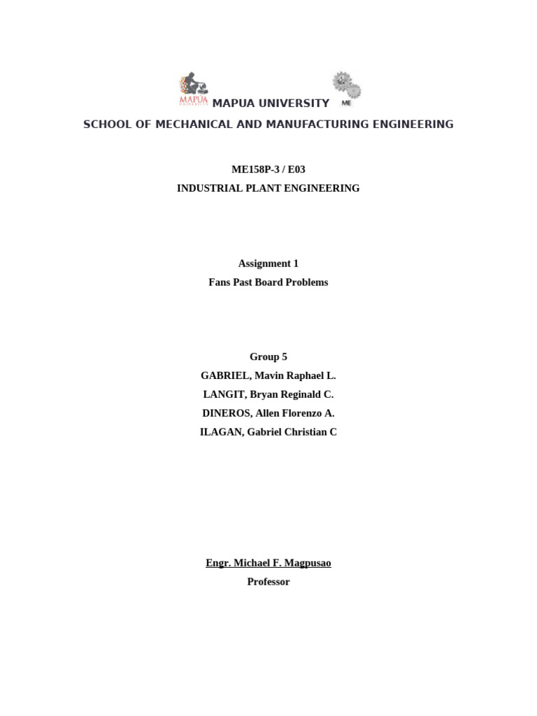 Group5 Me158p-3 c1 Ipe Assignment Fans-2-1 | PDF | Pressure | Liquids