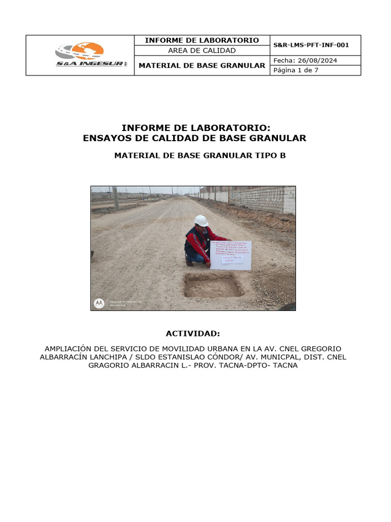 Informe Técnico de La Avenida Estanislao Cóndor | PDF | Laboratorios