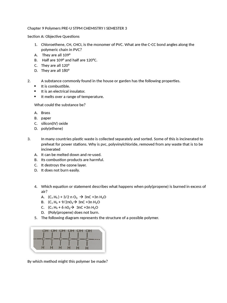 Sem 3 Polymerisation Exercise | PDF | Polymerization | Polymers