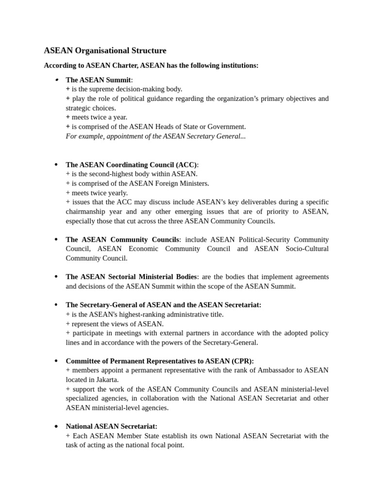 ASEAN Organizational Structure Overview | PDF | Human Rights | Government