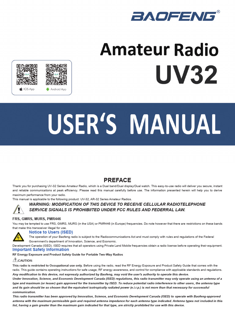 Baofeng UV-32 User Manual | PDF | Radio | Transmitter