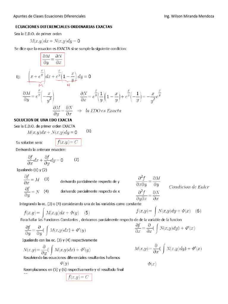Apuntes y Ejemplos Clase - Ecuaciones Exactas y Factor Integrante-1 | PDF