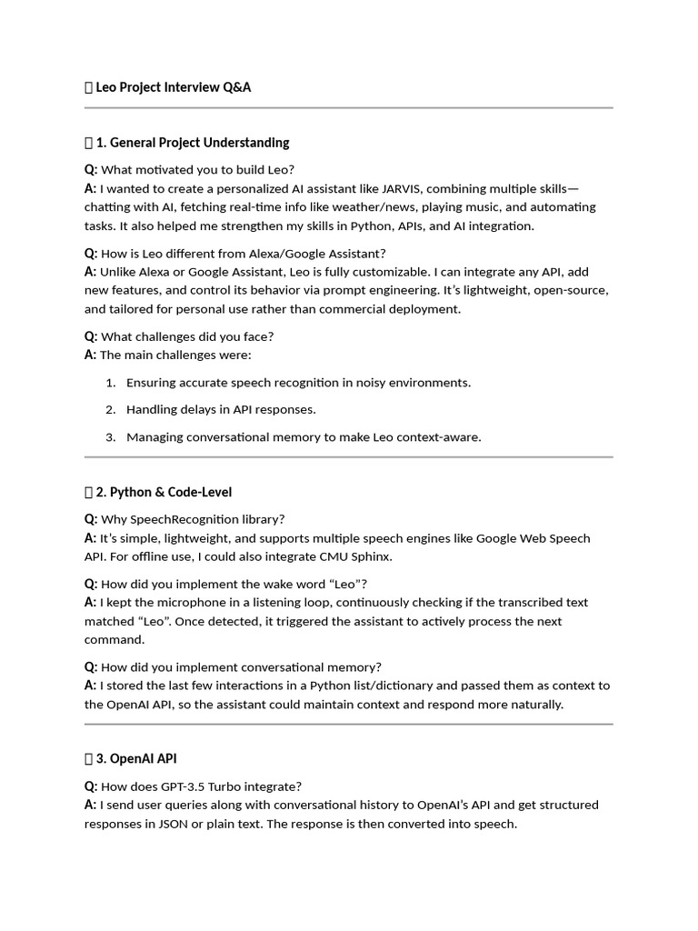 ? Leo Project Interview Questions and Answers | PDF | Computing ...