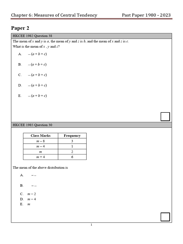 Past Paper (Measures of Central Tendency) (Chapter 6) Paper2 | PDF ...