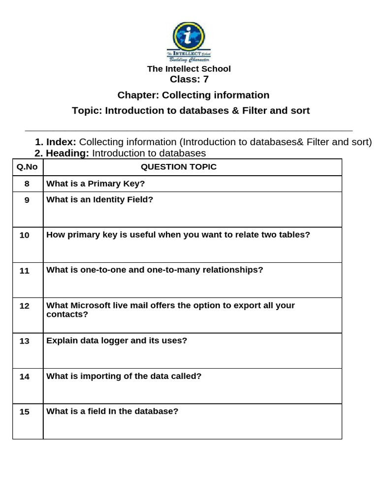 Grade 7 Computer Worksheet 2 | PDF | Databases | Table (Database)