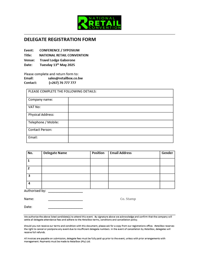 NRC 2025 Delegate Registration Form | PDF