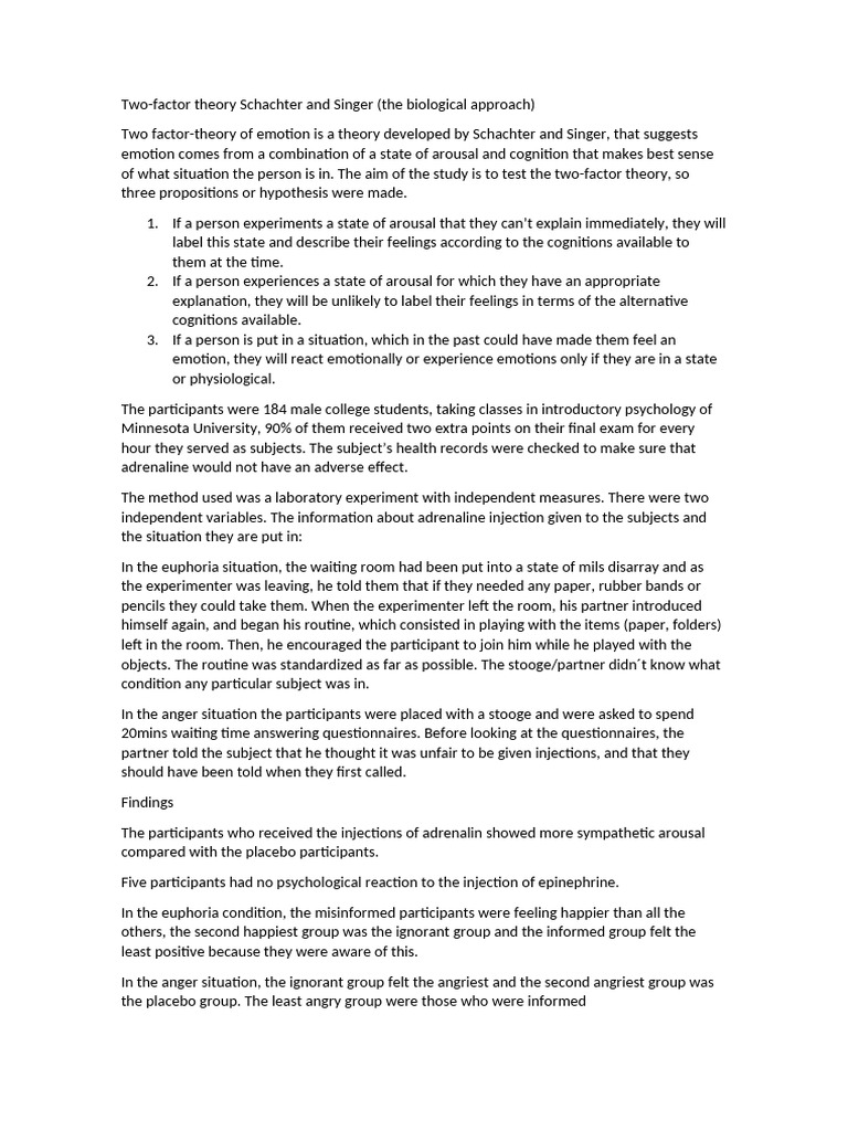 Schachter and Singer Two-Factor Theory | PDF | Cognitive Science | Emotions