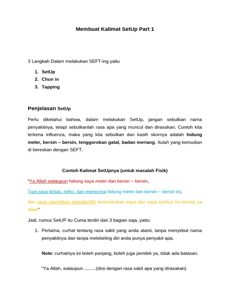 Panduan Kalimat SetUp SEFT untuk Penyembuhan | PDF