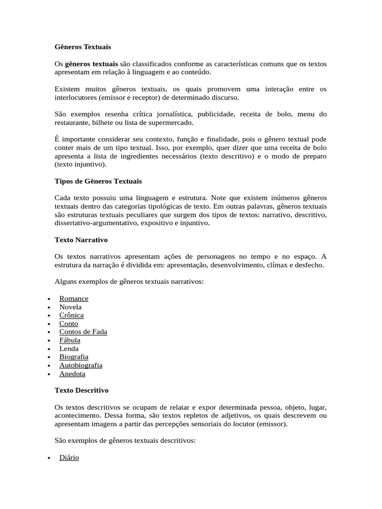 Tipos e Exemplos de Gêneros Textuais | PDF | Comunicação humana
