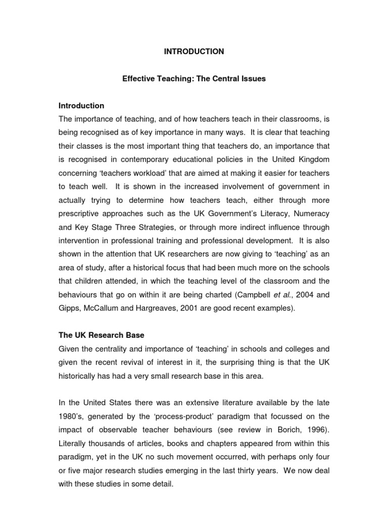 Effective Teaching Introduction | PDF | Teachers | Curriculum