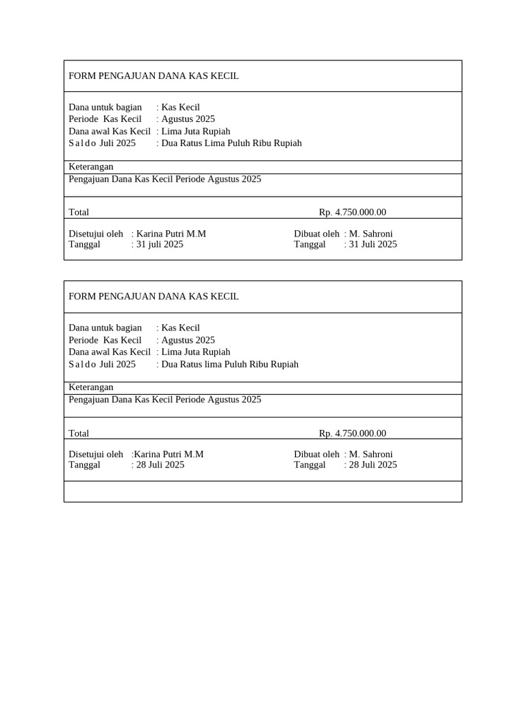 Form Pengajuan Dan Bukti Pengeluaran Kas Kecik | PDF