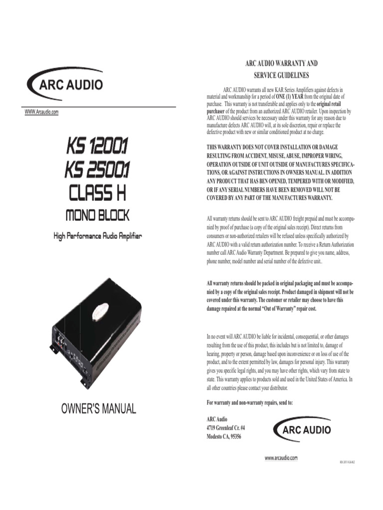 ARC Audio Amplifier Warranty Guide | PDF | Amplifier | Loudspeaker