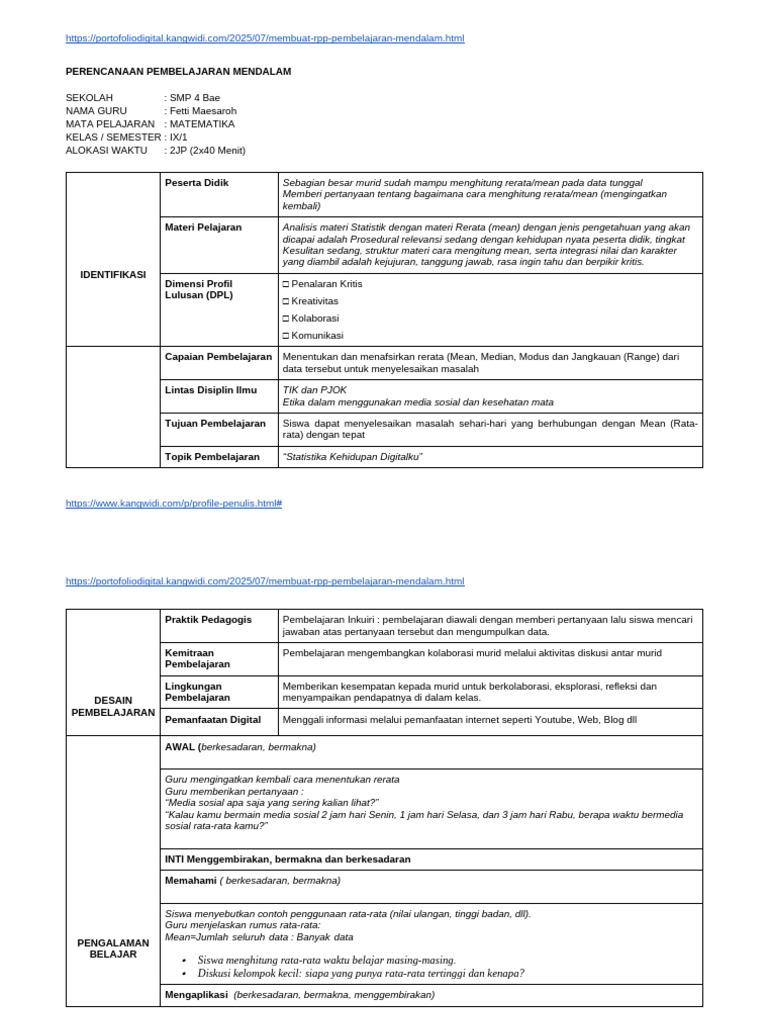 RPP Pembelajaran Matematika Kelas 9 | PDF