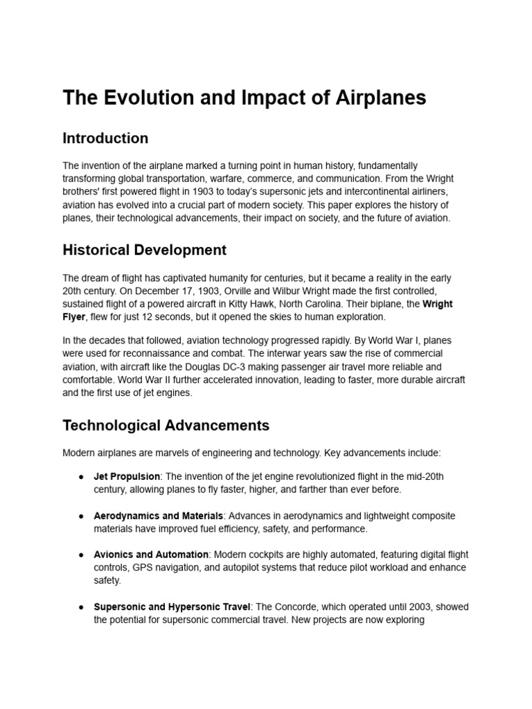 Evolution and Impact of Airplanes | PDF | Aviation | Airplane